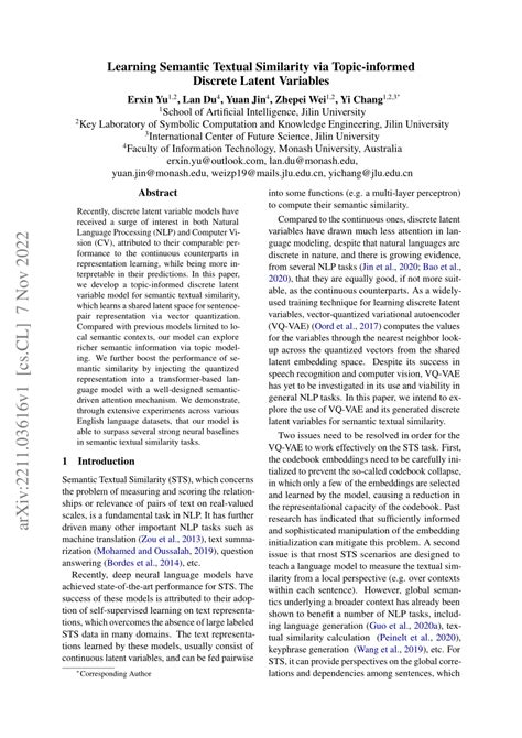 pdf learning semantic textual similarity via topic informed discrete latent variables