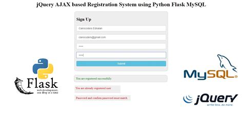 jquery ajax based registration system using python flask mysql tutorial101