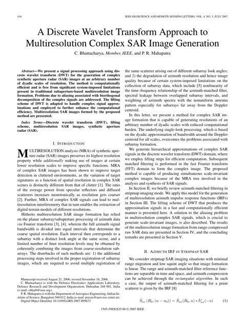 pdf a discrete wavelet transform approach to multiresolution complex sar image generation