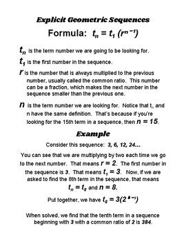 Explicit Form Of Arithmetic And Geometric Sequences Reference Sheet Notes