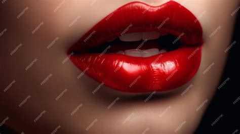 Premium Photo Closeup Of Beautiful Female Lips With Red Lipstickgenerative Ai