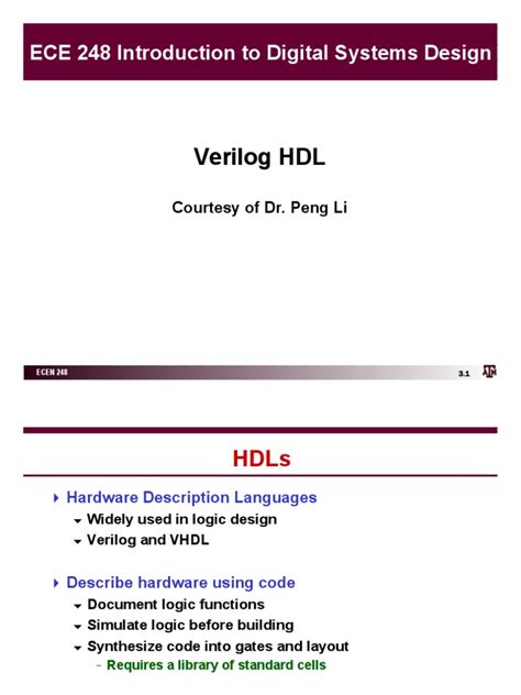 verilog hdl ece 248 introduction to digital systems design pdf hardware description