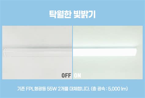 LED일자등 등기구 LED등 50w 형광등 55w 2개 교체 LED조명