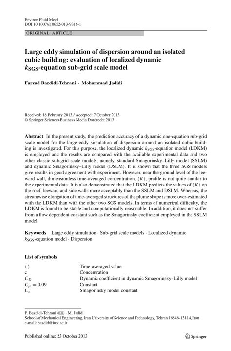 pdf large eddy simulation of dispersion around an isolated cubic building evaluation of