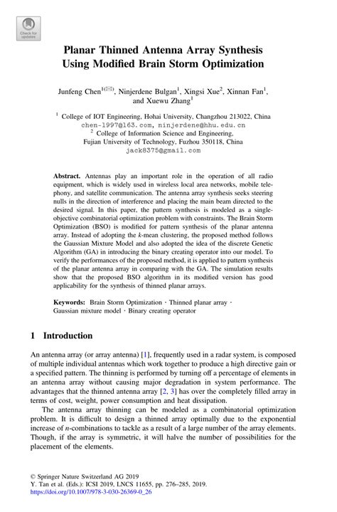 pdf planar thinned antenna array synthesis using modified brain storm optimization