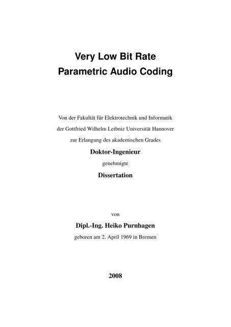 very low bit rate parametric audio coding heiko purnhagen