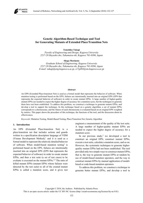 pdf genetic algorithm based technique and tool for generating mutants of extended place