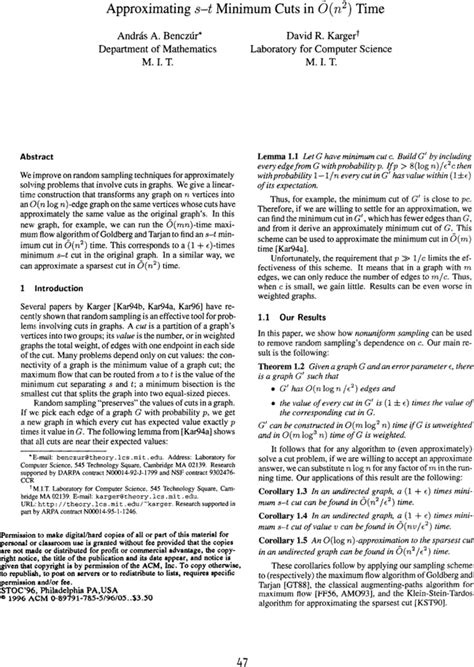 approximating s t minimum cuts in Õ n2 time proceedings of the twenty eighth annual acm