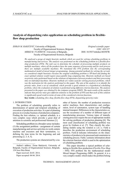 pdf analysis of dispatching rules application on scheduling problem in flexible flow shop