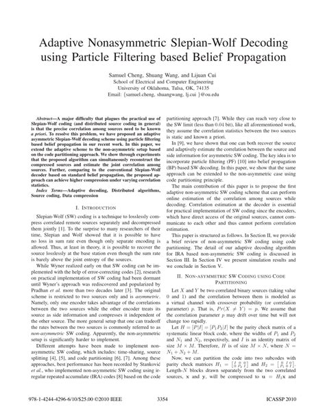 pdf adaptive slepian wolf decoding using particle filtering based belief propagation