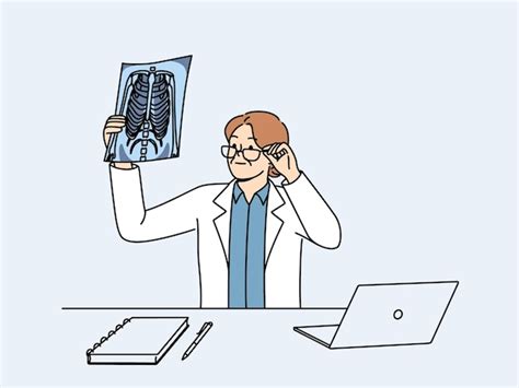 Ärztin Hält Röntgenbild Eines Kranken Und Führt ärztliche Untersuchung Eines Patienten Mit