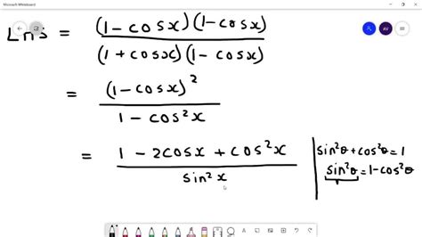 solved verify that each trigonometric equation is an identity see examples i 5 1 cosx 1 cosx