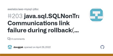 Java Sql SQLNonTransientConnectionException Communications Link