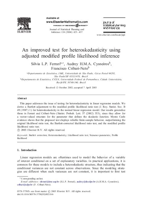 pdf an improved test for heteroskedasticity using adjusted modified profile likelihood