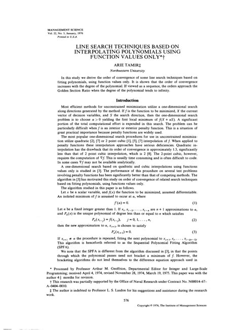 pdf line search techniques based on interpolating polynomials using function values only