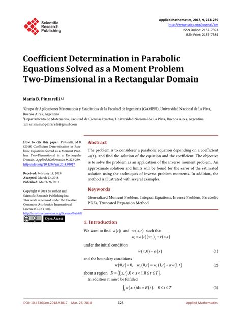 pdf coefficient determination in parabolic equations solved as a moment problem two