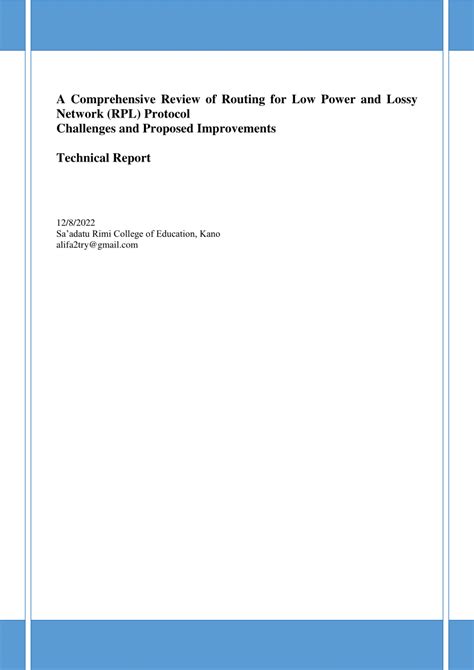 pdf a comprehensive review of routing for low power and lossy network rpl protocol