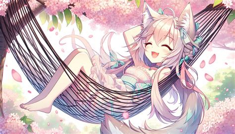 Cute Neko Girl Laying On Hammock By Mireille8920 On Deviantart