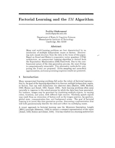 pdf factorial learning and the em algorithm · factorial learning and the em algorithm 619 the