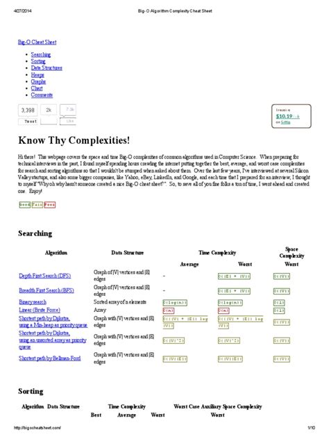 big o algorithm complexity cheat sheet pdf time complexity algorithms and data structures
