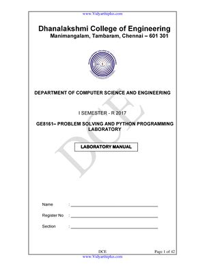 GE8161 Problem Solving AND Python Programming Laboratory Manual