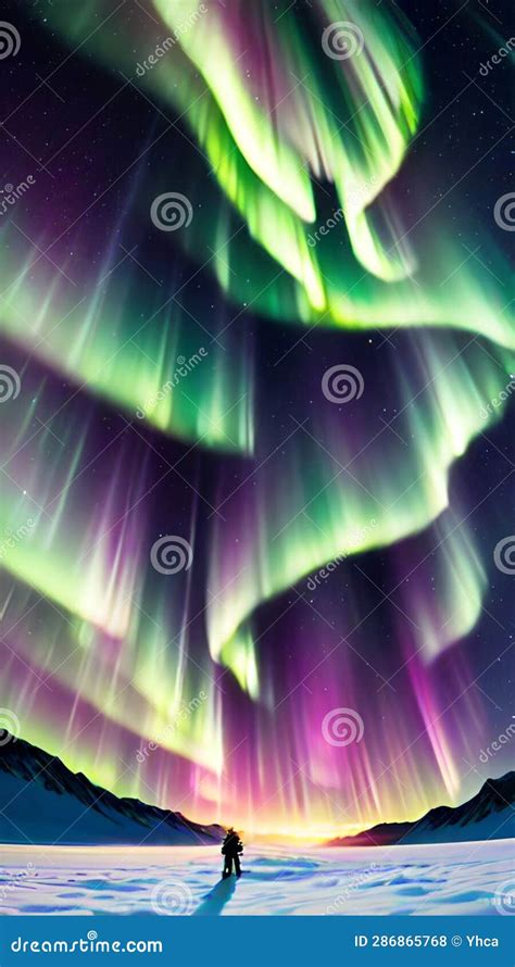 Awe Inspiring Aurora Borealis Dancing Across Arctic Sky Stock