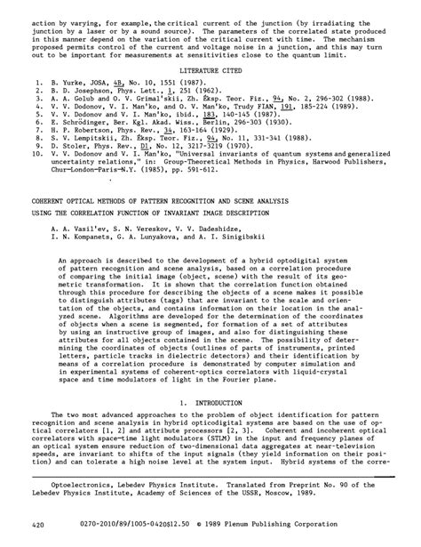 pdf coherent optical methods of pattern recognition and scene analysis using the correlation