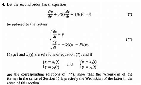 solved let the second order linear equation d 2x dt 2