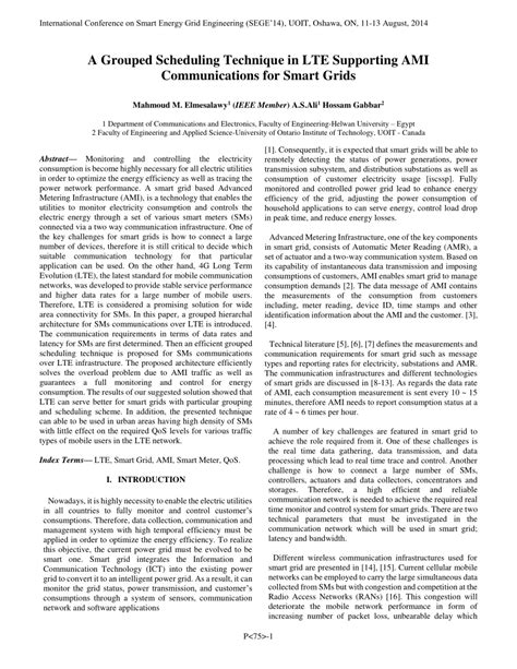 pdf a grouped scheduling technique in lte supporting ami communications for smart grids