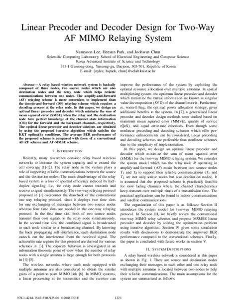 pdf linear precoder and decoder design for two way af mimo relaying system joohwan chun