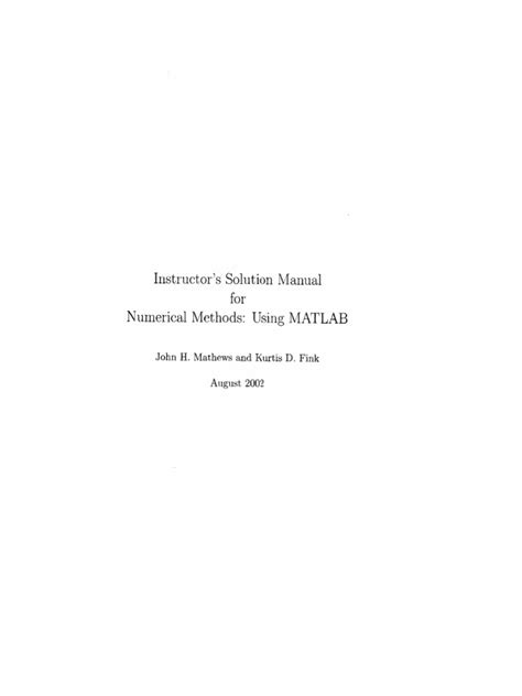 john h mathews kurtis d fink instructor s solution manual for numerical methods using