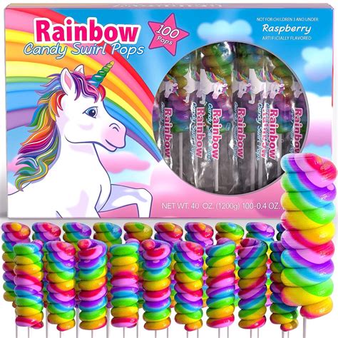 Unicorn Candy Lollipops Individually Wrapped Bulk 100pk Swirl Lollipop Rainbow