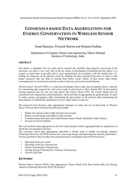 consensus based data aggregation for energy conservation in wireless