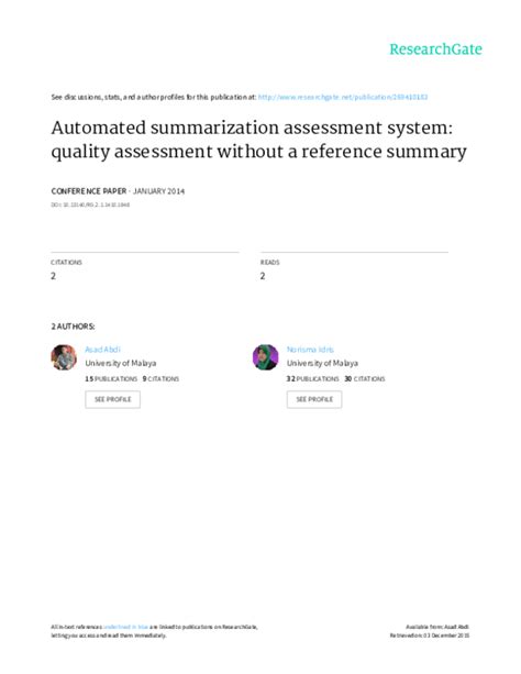 pdf automated summarization assessment system quality assessment without a reference summary