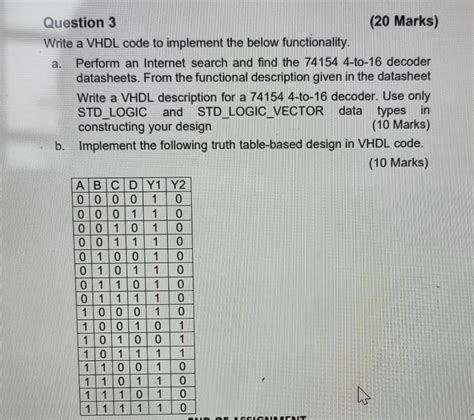 Solved Question 3 20 Marks Write A VHDL Code To Implement Chegg