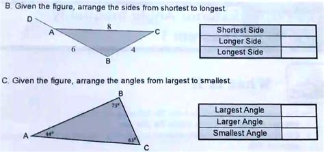 solved b given the figure arrange the sides from shortest to longest shortest side longer side