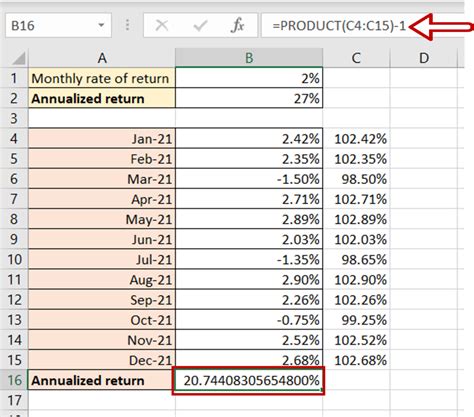 how to calculate annualized returns from monthly returns in excel spreadcheaters
