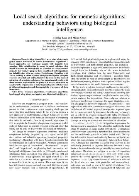 pdf local search algorithms for memetic algorithms understanding behaviors using biological