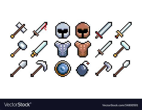 Set 8 Bit Pixel Graphics Icons Isolated Royalty Free Vector