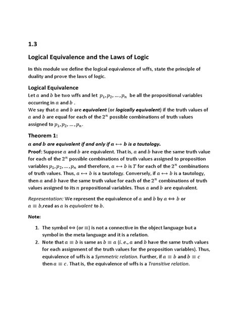 1 3 logical equivalence and the laws of logic pdf theorem contradiction