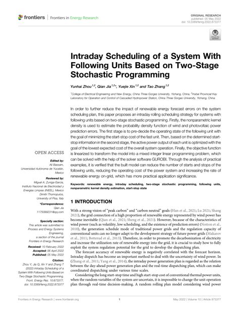 pdf intraday scheduling of a system with following units based on two stage stochastic programming