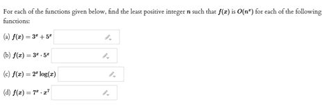 solved for each of the functions given below find the least