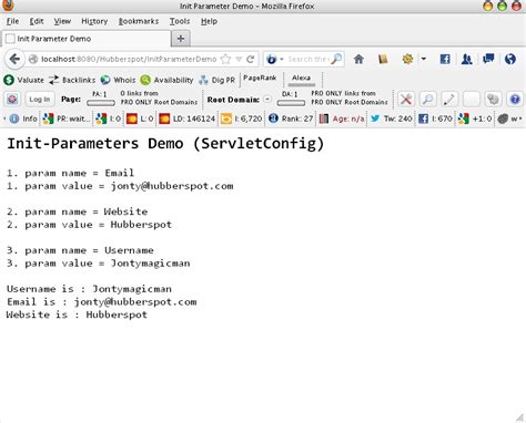 how to use servlets initialization parameters through servletconfig object in java ee