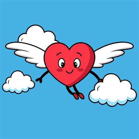 Premium Vector Cute Heart Angel Love Wings Hand Drawn Sticker Icon Concept Isolated Illustration