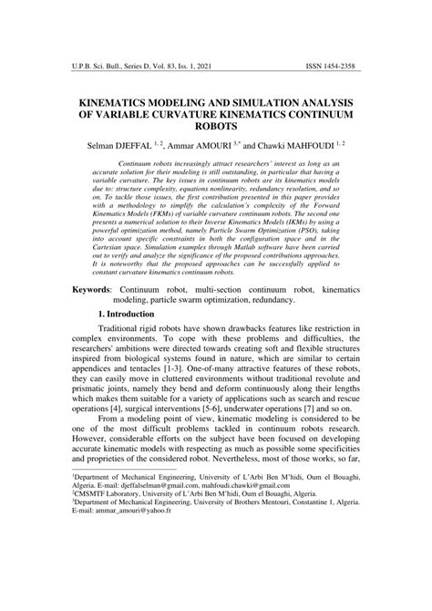 pdf kinematics modeling and simulation analysis of variable curvature kinematics continuum robots