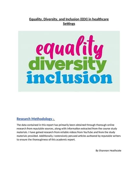 Unit 6 Equality Diversity Inclusion In Healthcare Submission