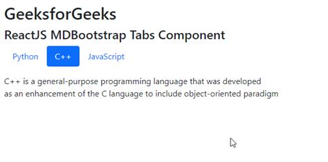 reactjs mdbootstrap tabs component geeksforgeeks