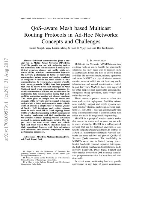 pdf qos aware mesh based multicast routing protocols in ad hoc networks concepts and challenges