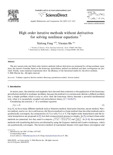 pdf high order iterative methods without derivatives for solving nonlinear equations yinnian