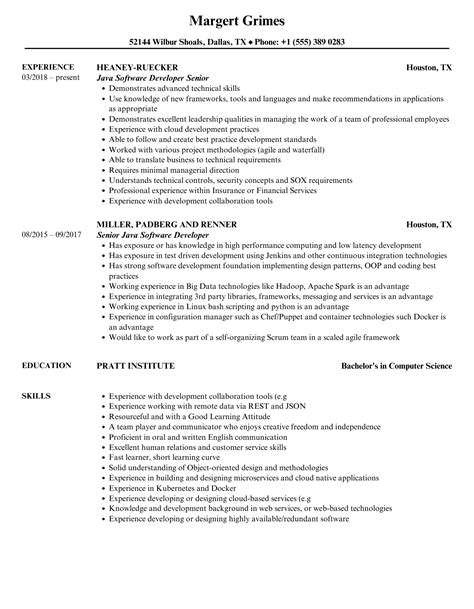 java software developer resume samples velvet jobs